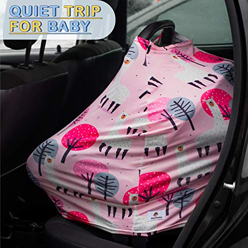 Multi Use Nursing Breastfeeding Cover Scarf, Car Seat Canopy by Busy Monkey, Shopping Cart, High Chair, Stroller and Carseat Covers for Boys and Girls-Infinity Stretchy Shawl, Baby Shower-Llama