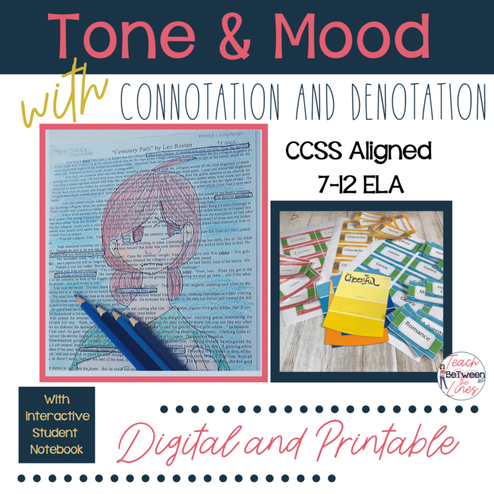 Tone and Mood in Literature with Connotation and Denotation - A Digital and Printable Resource