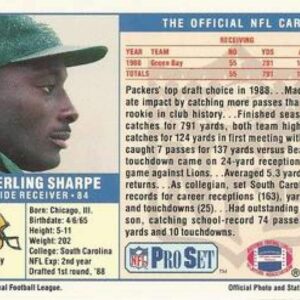 1989 Pro Set Football #550 Sterling Sharpe RC Rookie Card Green Bay Packers The Official Card of the NFL