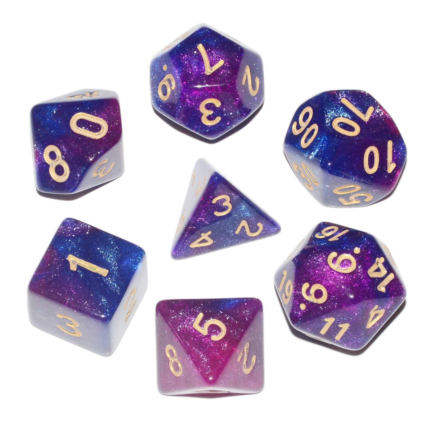 DND Dice 7Pieces, Cosmic Purple Blue Mixed Polyhedral DND Dice for RPG MTG Table Game Dice