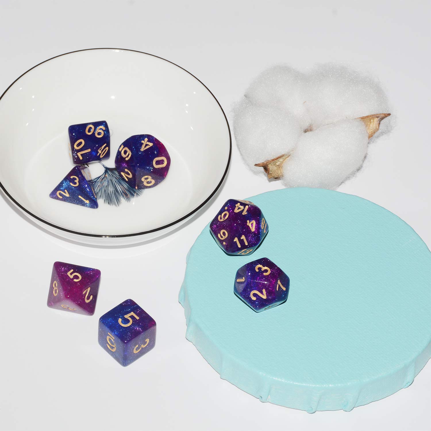 DND Dice 7Pieces, Cosmic Purple Blue Mixed Polyhedral DND Dice for RPG MTG Table Game Dice