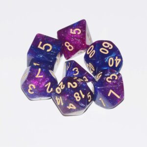 DND Dice 7Pieces, Cosmic Purple Blue Mixed Polyhedral DND Dice for RPG MTG Table Game Dice