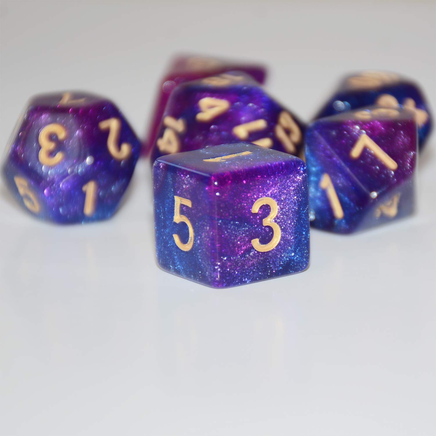 DND Dice 7Pieces, Cosmic Purple Blue Mixed Polyhedral DND Dice for RPG MTG Table Game Dice