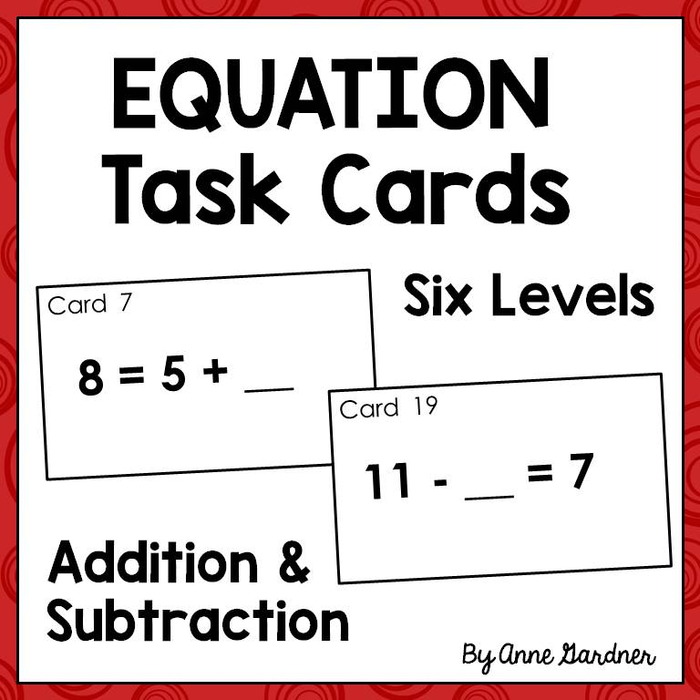 First Grade Math: Addition and Subtraction within 20 {Complete the Equation Task Cards}