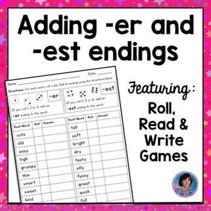 Comparative & Superlative Inflectional Endings Worksheets and Roll & Write Games {Adding -er & -est}