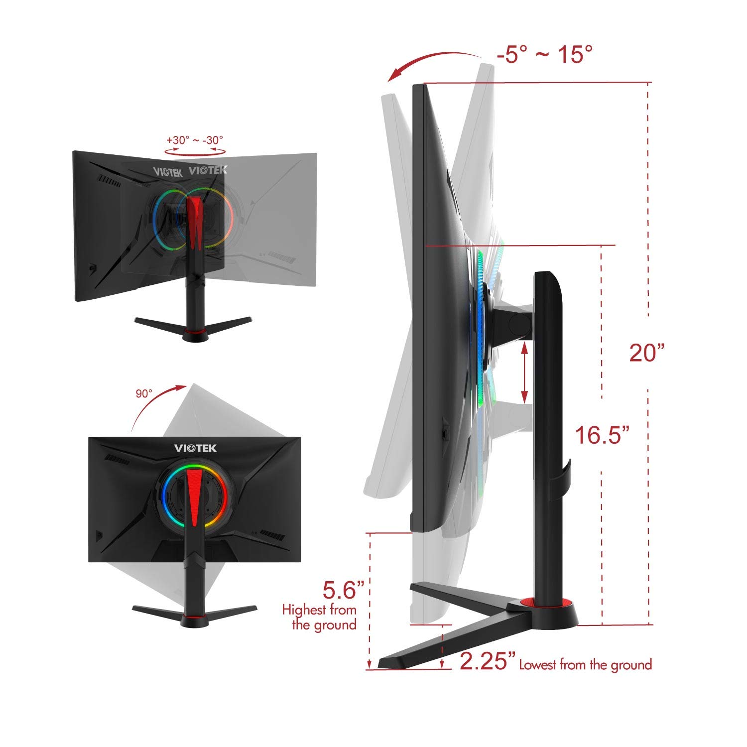 VIOTEK GFV27DAB 27” 165Hz QHD 1440p 1ms (MPRT) Gaming Monitor with Adjustable Stand, Portrait Rotation, HDR, Freesync, 99% sRGB Widescreen VA Panel, LED Backlight, 3-Years Zero Dead Pixels, VESA