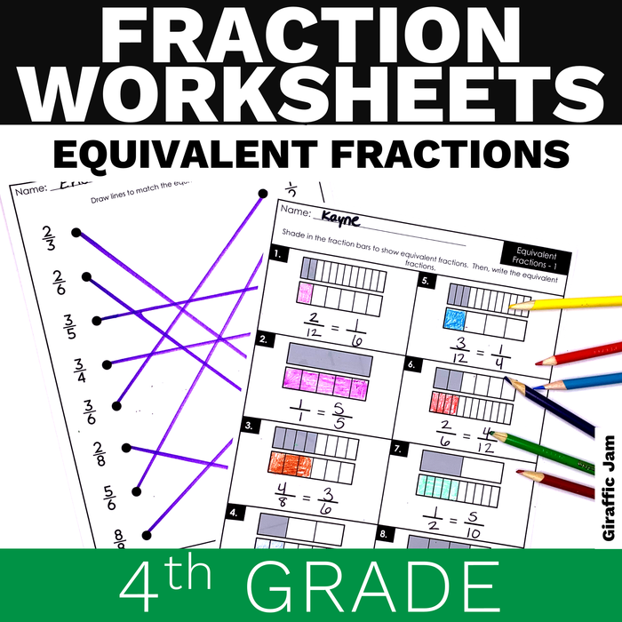 4th Grade Equivalent Fractions No Prep Printable Worksheets with Answer Key