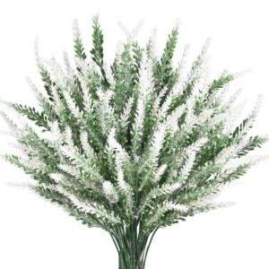 martine mall 8pcs artificial lavender bouquet white lavender bundles flocked artificial flowers arrangements for garden office wedding bridle home kitchen indoor outdoor decor