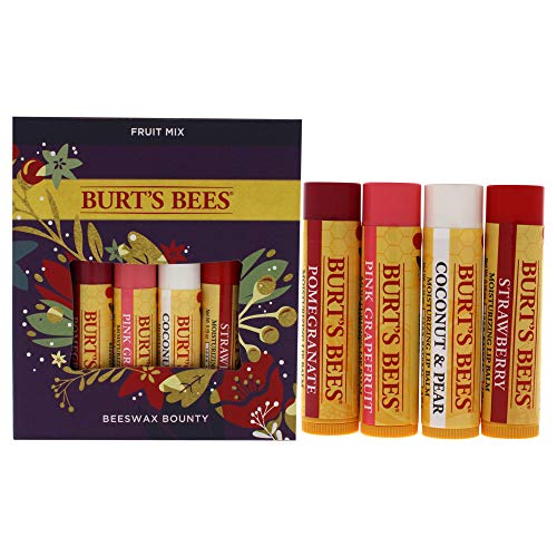 Burt’s Bees Holiday Gift, 4 Lip Balm Stocking Stuffer Products, Beeswax Fruit Set - Pomegranate, Sweet Mandarin, Coconut and Pear & Watermelon (Old Version)