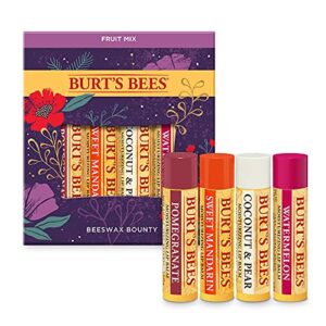 Burt’s Bees Holiday Gift, 4 Lip Balm Stocking Stuffer Products, Beeswax Fruit Set - Pomegranate, Sweet Mandarin, Coconut and Pear & Watermelon (Old Version)