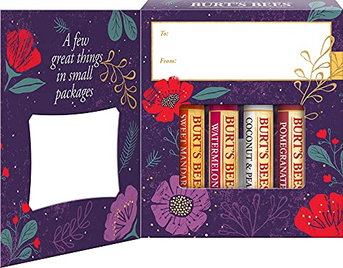 Burt’s Bees Holiday Gift, 4 Lip Balm Stocking Stuffer Products, Beeswax Fruit Set - Pomegranate, Sweet Mandarin, Coconut and Pear & Watermelon (Old Version)