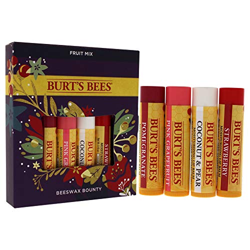 Burt’s Bees Holiday Gift, 4 Lip Balm Stocking Stuffer Products, Beeswax Fruit Set - Pomegranate, Sweet Mandarin, Coconut and Pear & Watermelon (Old Version)