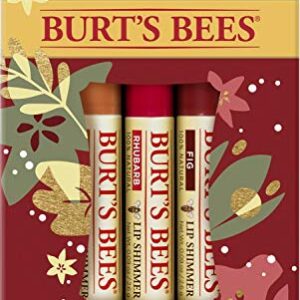 Burt's Bees Kissable Color Holiday Gift Set, 3 Lip Shimmers in Festive Gift Box, Warm Collection in Peony, Fig and Rhubarb