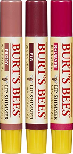 Burt's Bees Kissable Color Holiday Gift Set, 3 Lip Shimmers in Festive Gift Box, Warm Collection in Peony, Fig and Rhubarb