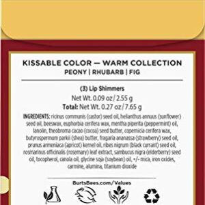 Burt's Bees Kissable Color Holiday Gift Set, 3 Lip Shimmers in Festive Gift Box, Warm Collection in Peony, Fig and Rhubarb