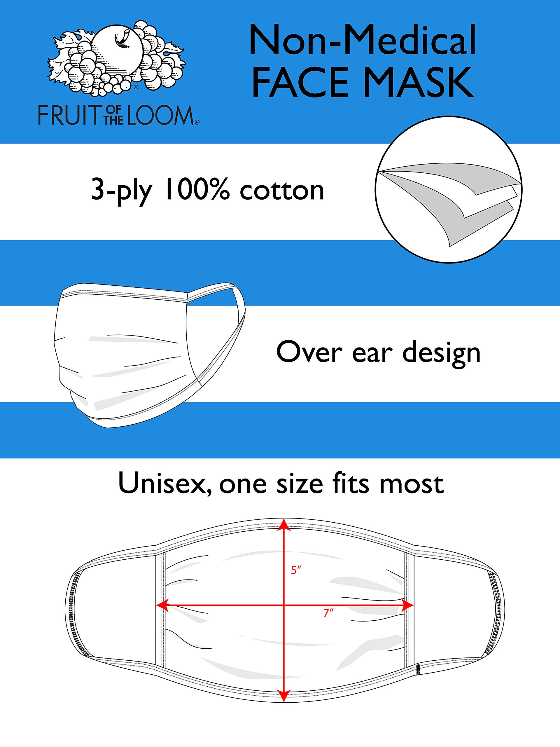 Fruit of the Loom Reusable Cotton Face Mask (Pack of 50 - White)