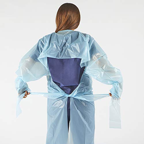 hand2mind Polyethylene, Level 1, Disposable, Non-Surgical Isolation Gowns, Blue, 150 pcs/case (10 Bags of 15 Gowns per case)