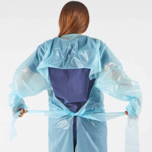 hand2mind Polyethylene, Level 1, Disposable, Non-Surgical Isolation Gowns, Blue, 150 pcs/case (10 Bags of 15 Gowns per case)