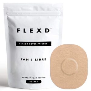 flexd - freestyle adhesive patches (30 pcs) - libre adhesive patch covers for cgm - tan