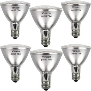 vinaco par30 flood light 75w, 6 pack high brightness 1000lm par30 halogen long neck dimmable,par30l flood 75 watt 3000k warm white, long lasting par30 75w 120v flood long neck with e26 base