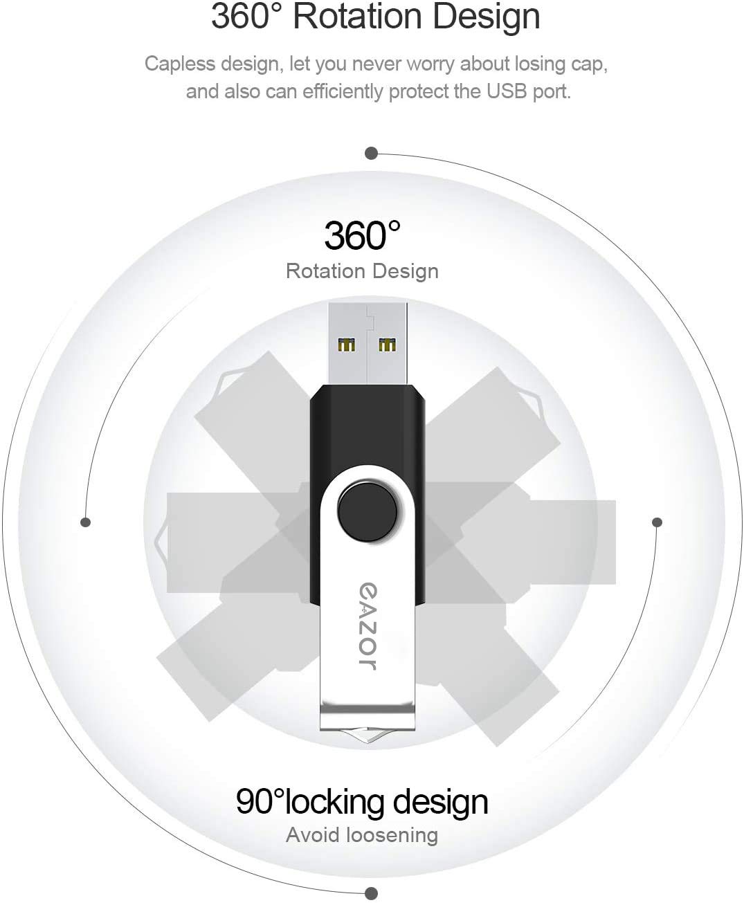 EAZOR USB Flash Drive 64GB - USB 2.0 Interface Digital, Thumb Drive with Swivel Design, Compatible with Computer/Laptop/External Memory Storage, Stick Jump Drive for Photo/Video Backup (64GB-3.0)