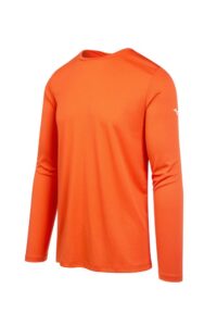 mizuno men's long sleeve tee, orange, x-small