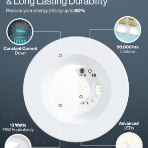 Sunco Lighting 16 Pack Retrofit LED Recessed Lighting 6 Inch, 5000K Daylight, Dimmable Can Lights, Baffle Trim, 13W=75W, 965 LM, Damp Rated - Energy Star