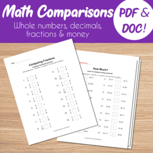 math comparison worksheets