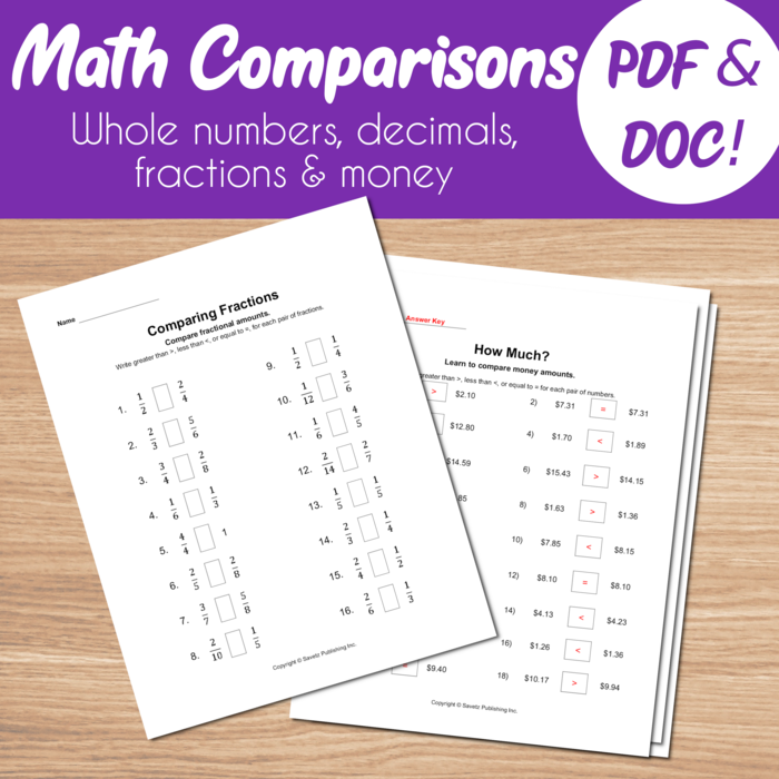 Math Comparison Worksheets