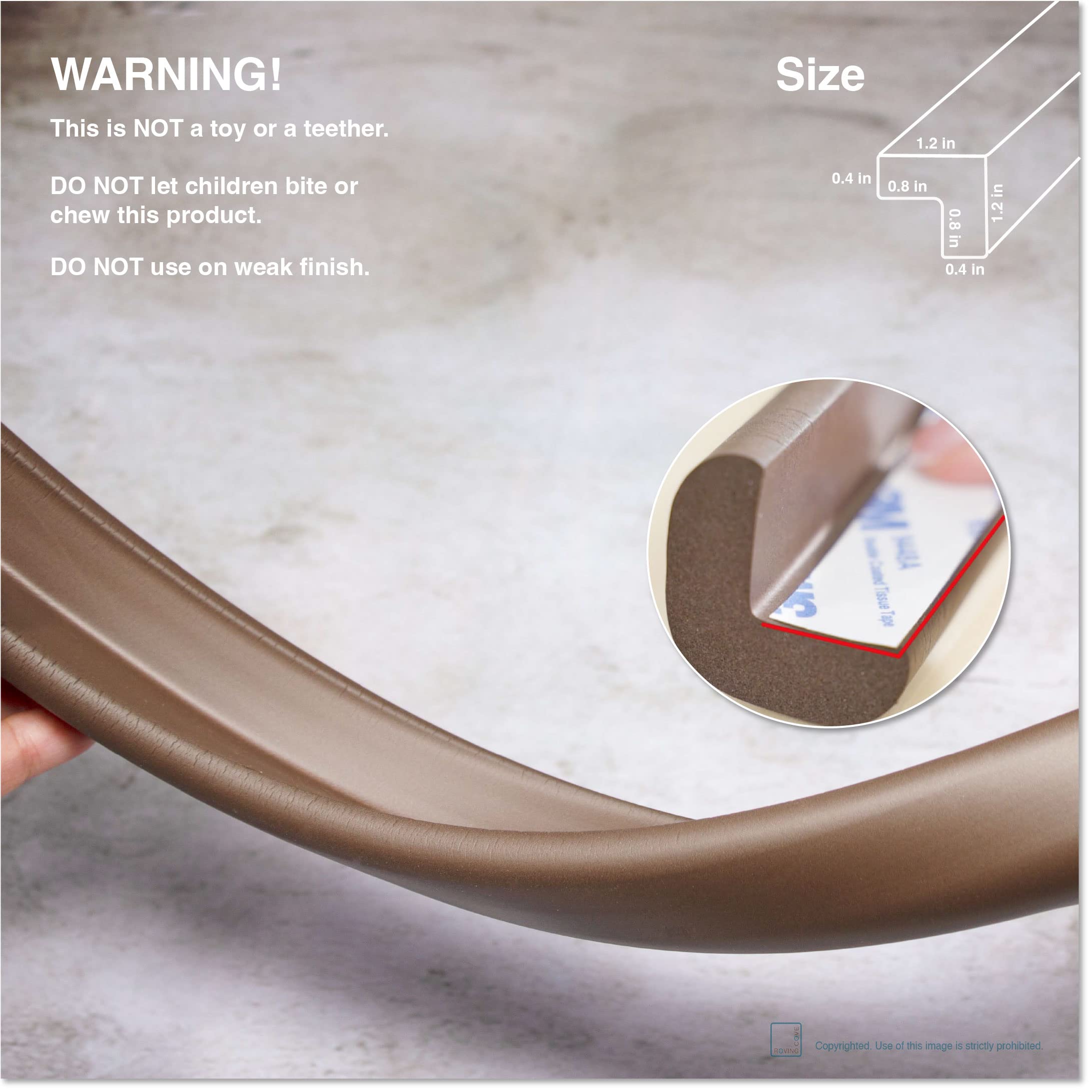 Roving Cove Edge Protector for Baby (6ft Large Edge Only), Hefty-Fit Heavy-Duty Soft Foam Furniture Edge Bumper Guards, Desk Edge Cushion, Wall Corner Covers, 3M Adhesive, Coffee Brown