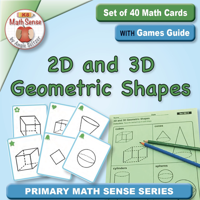 2D and 3D Geometric Shapes: Set of 40 Math Cards with Games Guide KG14