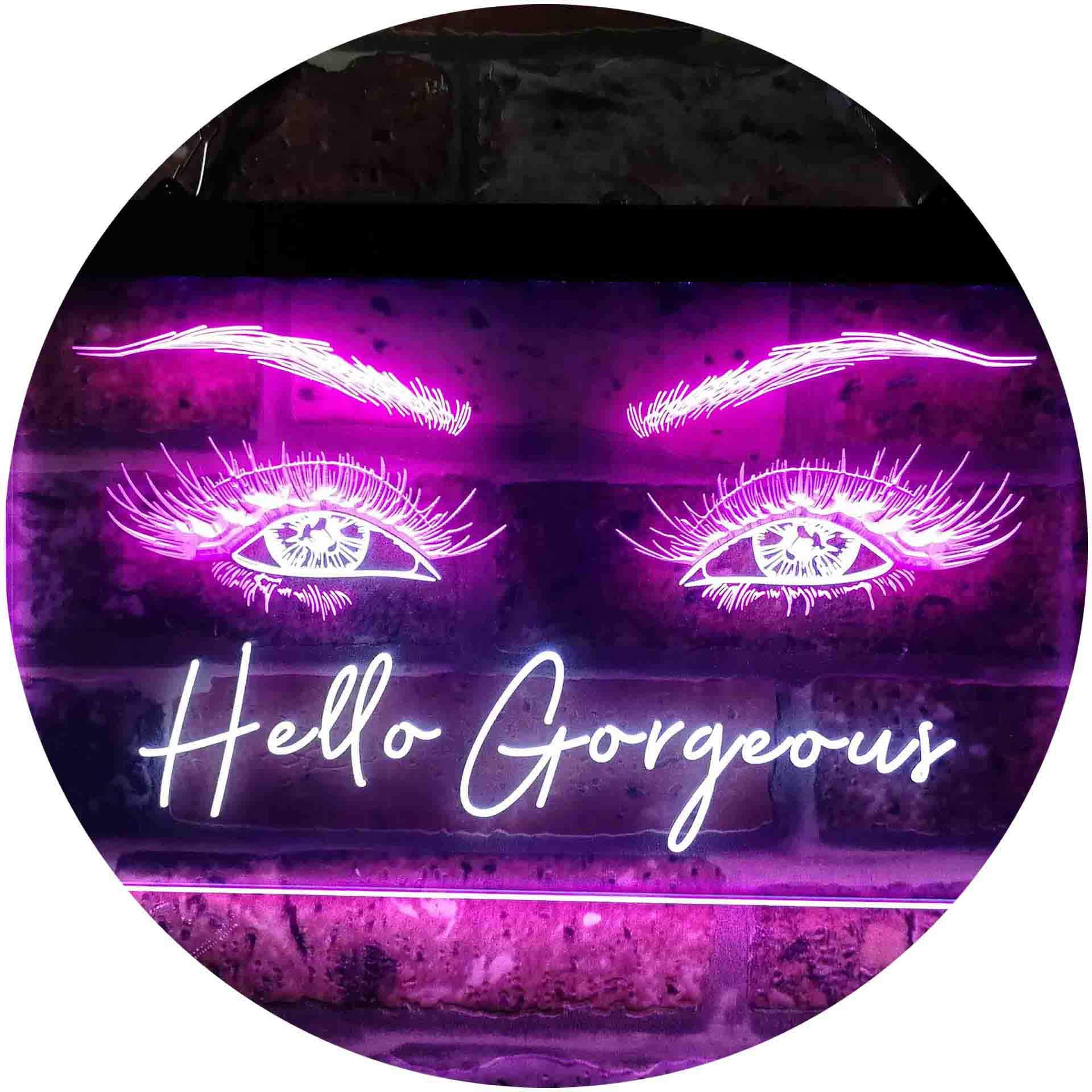 ADVPRO Hello Gorgeous Eyelash Beautiful Eye Room Dual Color LED Neon Sign White & Purple 16 x 12 Inches st6s43-i3776-wp