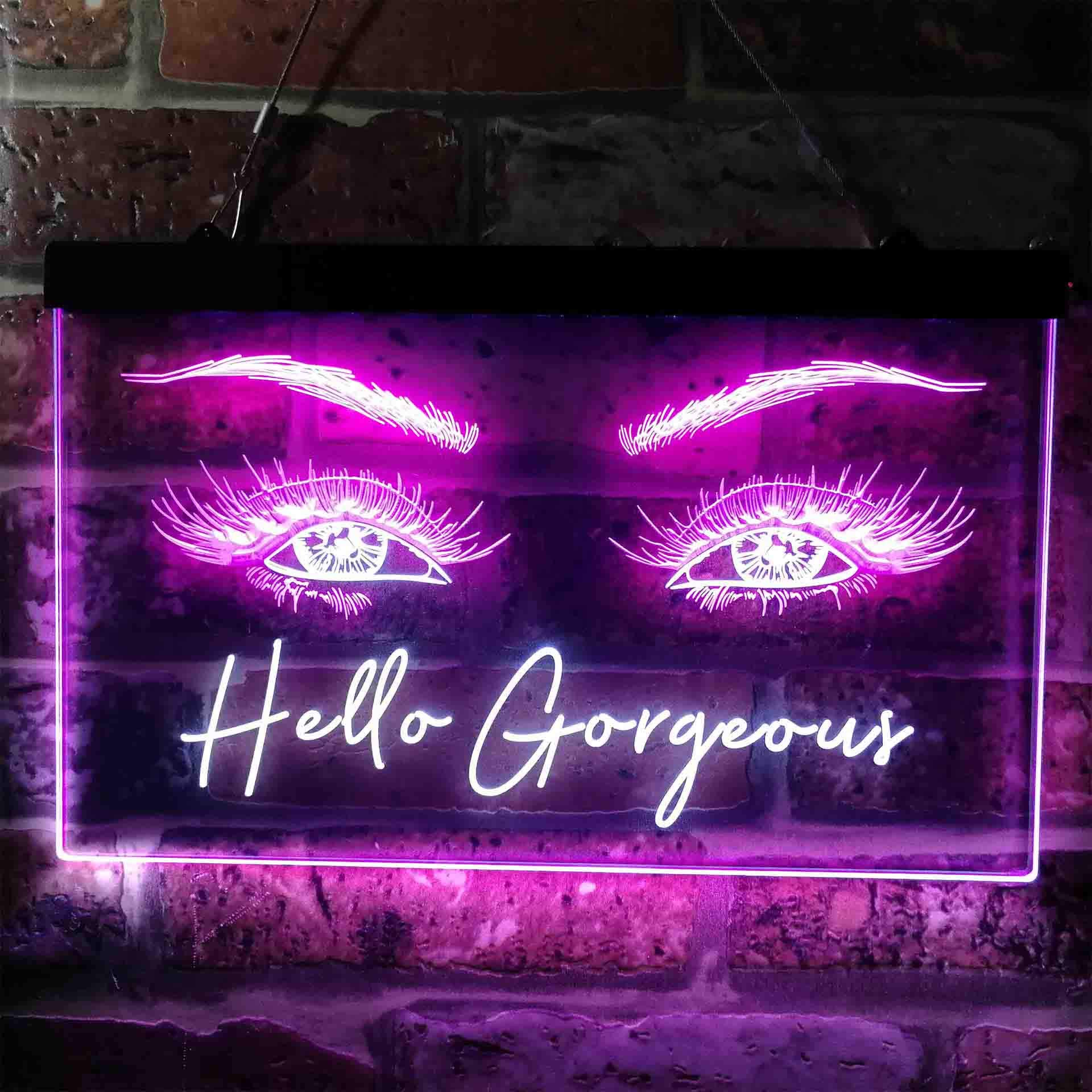 ADVPRO Hello Gorgeous Eyelash Beautiful Eye Room Dual Color LED Neon Sign White & Purple 16 x 12 Inches st6s43-i3776-wp