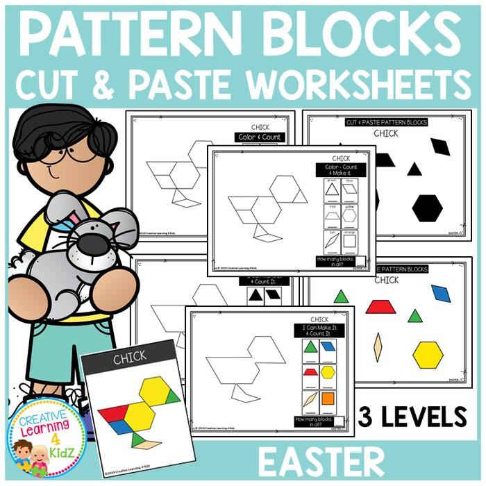 Pattern Block Cut & Paste Worksheets: Easter