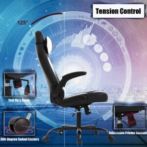 PC Gaming Chair Ergonomic Racing Heavy Duty Office Chair Video Game Chair, Massage Function Lumbar Support with Flip Up Arms & Headrest Nice Chic Desk Chair, Adjustable Best Home Office Chair - White