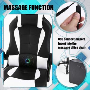 PC Gaming Chair Ergonomic Racing Heavy Duty Office Chair Video Game Chair, Massage Function Lumbar Support with Flip Up Arms & Headrest Nice Chic Desk Chair, Adjustable Best Home Office Chair - White