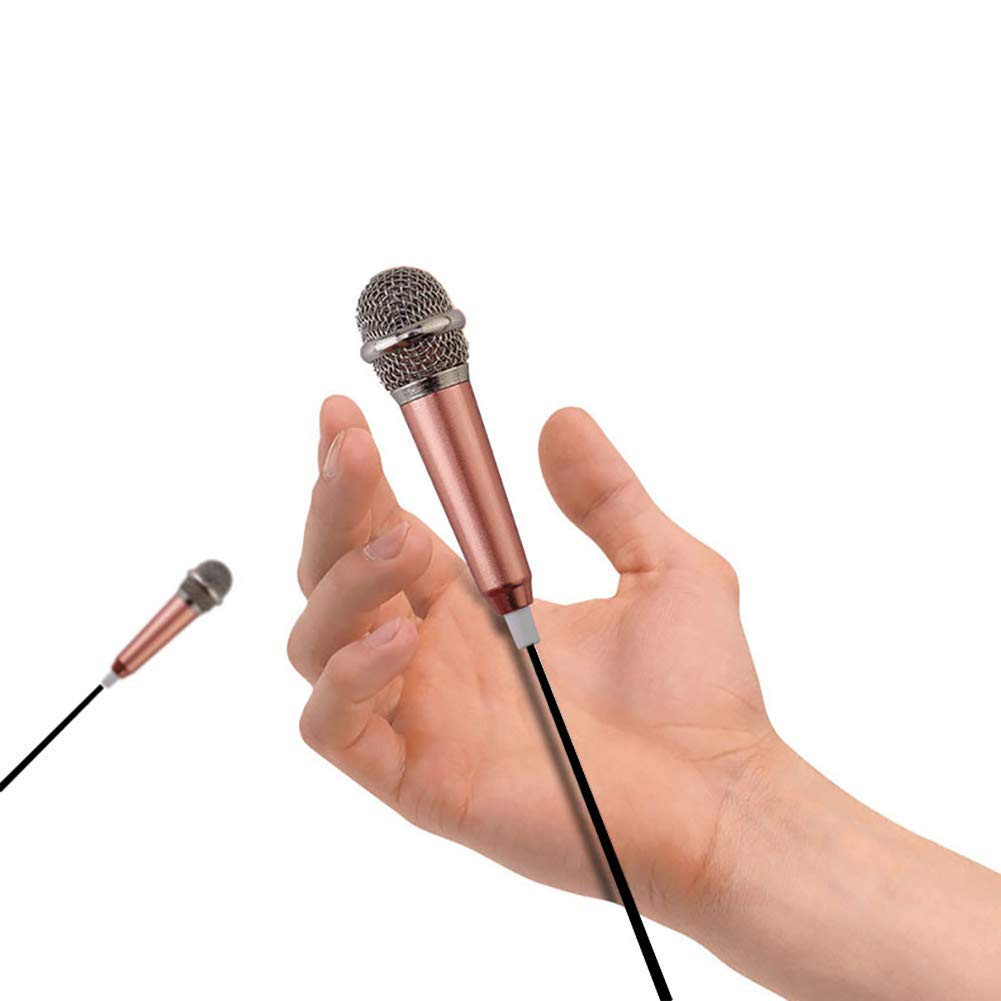 Mini Microphone,Singing Mic Equipment,Beautiful Vocal Quality,Mini Type Space Saving,Metal Frothing Process,3.5mm Audio Connector,Suitable for Laptop, iPhone, Android Phone (Golden)Auxiliary