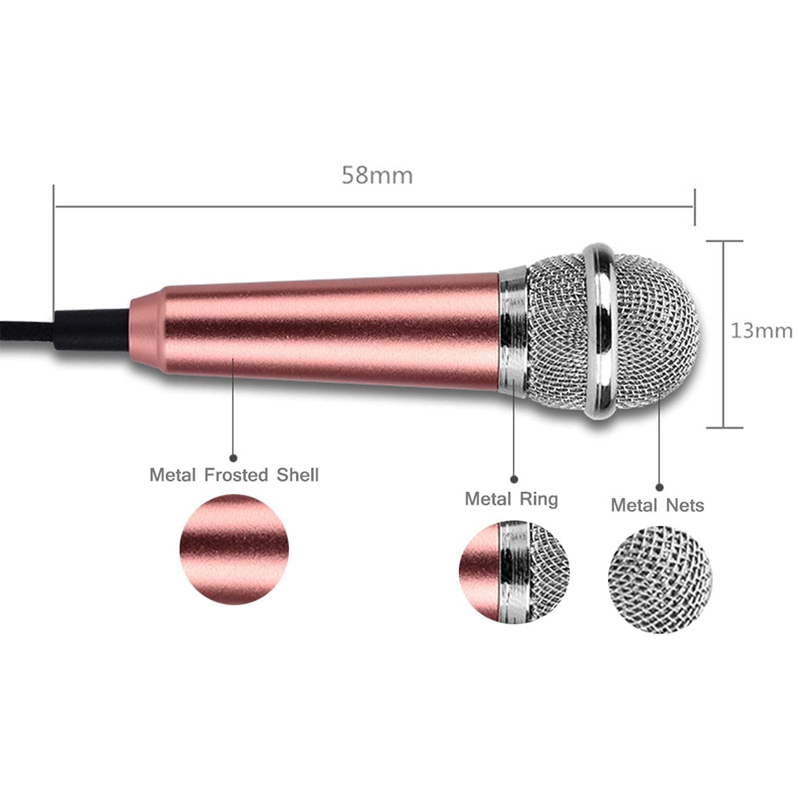 Mini Microphone,Singing Mic Equipment,Beautiful Vocal Quality,Mini Type Space Saving,Metal Frothing Process,3.5mm Audio Connector,Suitable for Laptop, iPhone, Android Phone (Golden)Auxiliary