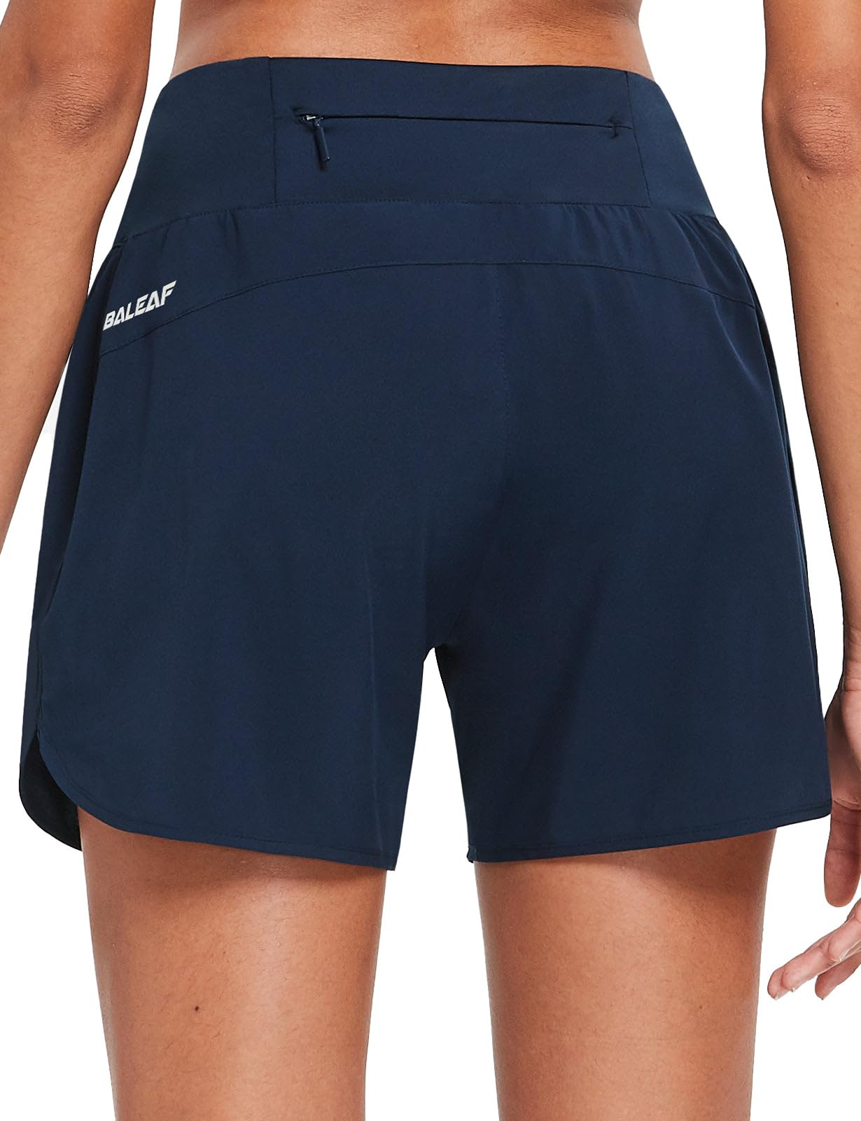 BALEAF Women's 5" Workout Shorts Gym Running Shorts Athletic with Liner High Waistband Quick Dry Sports Zipper Pockets Navy S