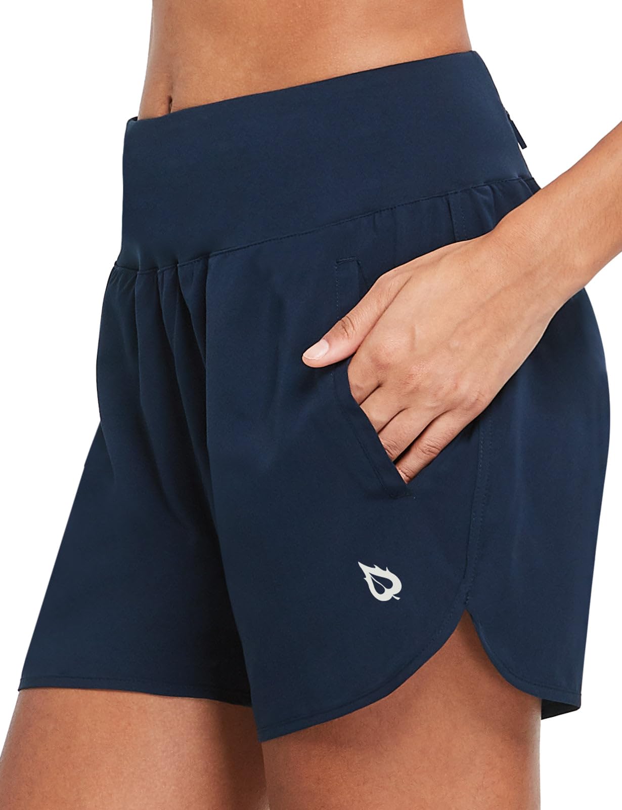 BALEAF Women's 5" Workout Shorts Gym Running Shorts Athletic with Liner High Waistband Quick Dry Sports Zipper Pockets Navy S