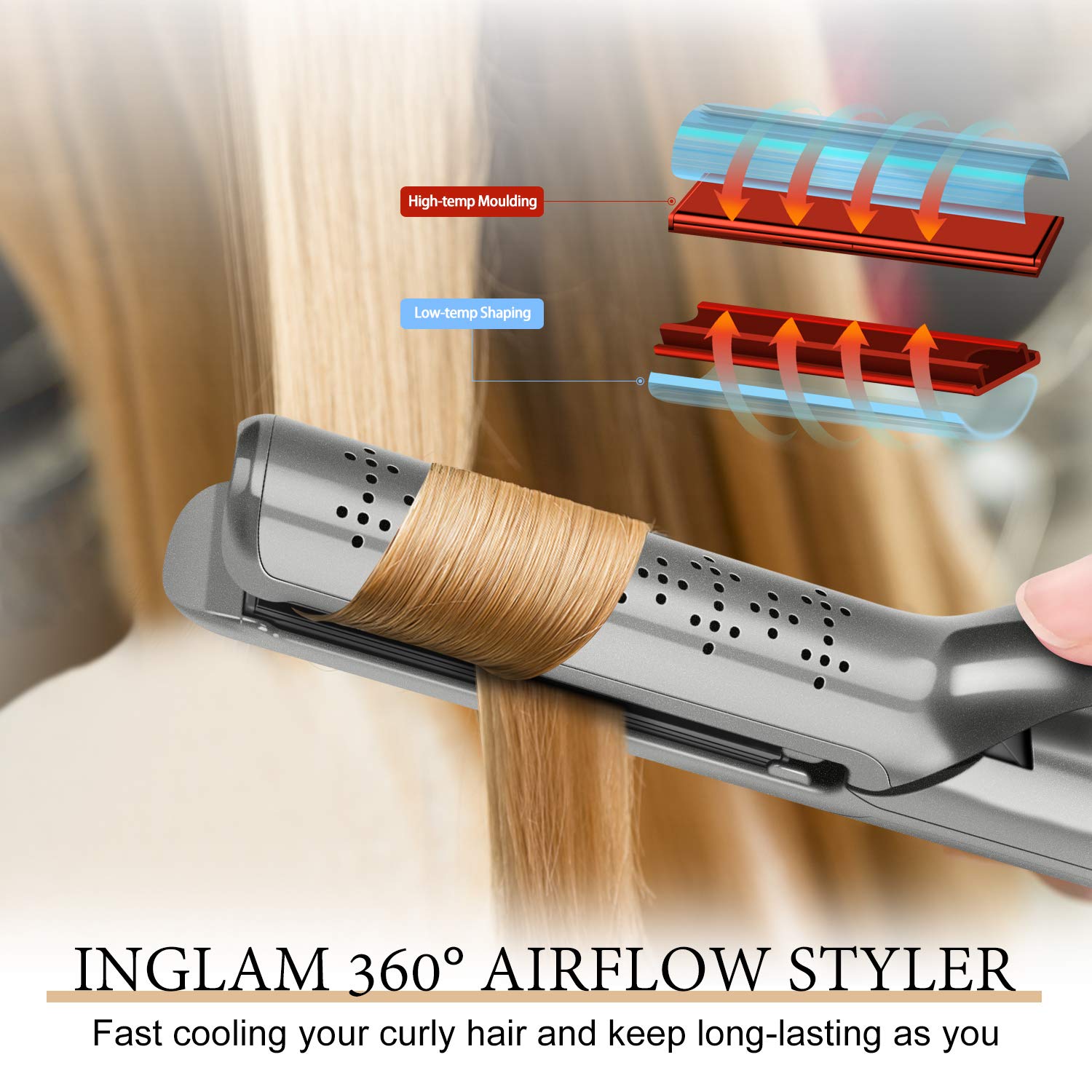 IG INGLAM 360° Airflow Styler Hair Straightener with Cooling Fan, 2 in 1 Professional Straight and Curl Hair Tools