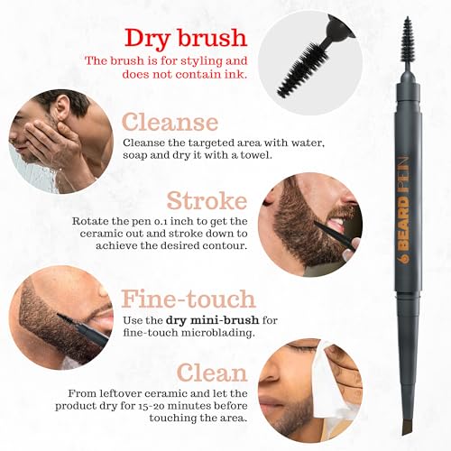 Beard Pen Filler for Men - Barber Styling Grooming Pencil - Waterproof Proof, Sweat Proof, Long Lasting Solution with Natural Finish - Cover Beard and Scalp Patches in Seconds - Black 1 Pack