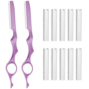 12 pieces hair styling thinning razor set, 2 pieces hair styling razor hair cutting texturizing razors and 10 pieces replacement spare blades for salon home christmas valentine's day giving (pink)