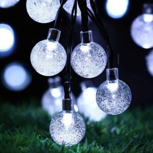 solar garden lights outdoor, 50 led 7m/24ft solar string lights waterproof 8 modes indoor/outdoor fairy lights globe for garden, patio, yard, home, party, wedding, festival decoration (clear white)