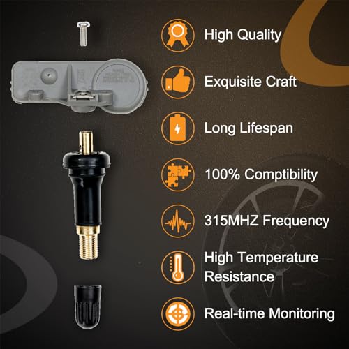 Tire Pressure Sensor 315MHz TPMS Snap-in 4Pcs Compatible with Chevy GMC Cadillac Buick & More Replaces# 13586335, 13581558, 15922396