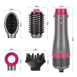 IG INGLAM 4 in 1 Blowout Brush, Negative Ion Detachable Hair Dryer & Styler Volumizer Hot Air Brush with 2 Styling Brush Heads, Silver