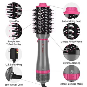 IG INGLAM 4 in 1 Blowout Brush, Negative Ion Detachable Hair Dryer & Styler Volumizer Hot Air Brush with 2 Styling Brush Heads, Silver