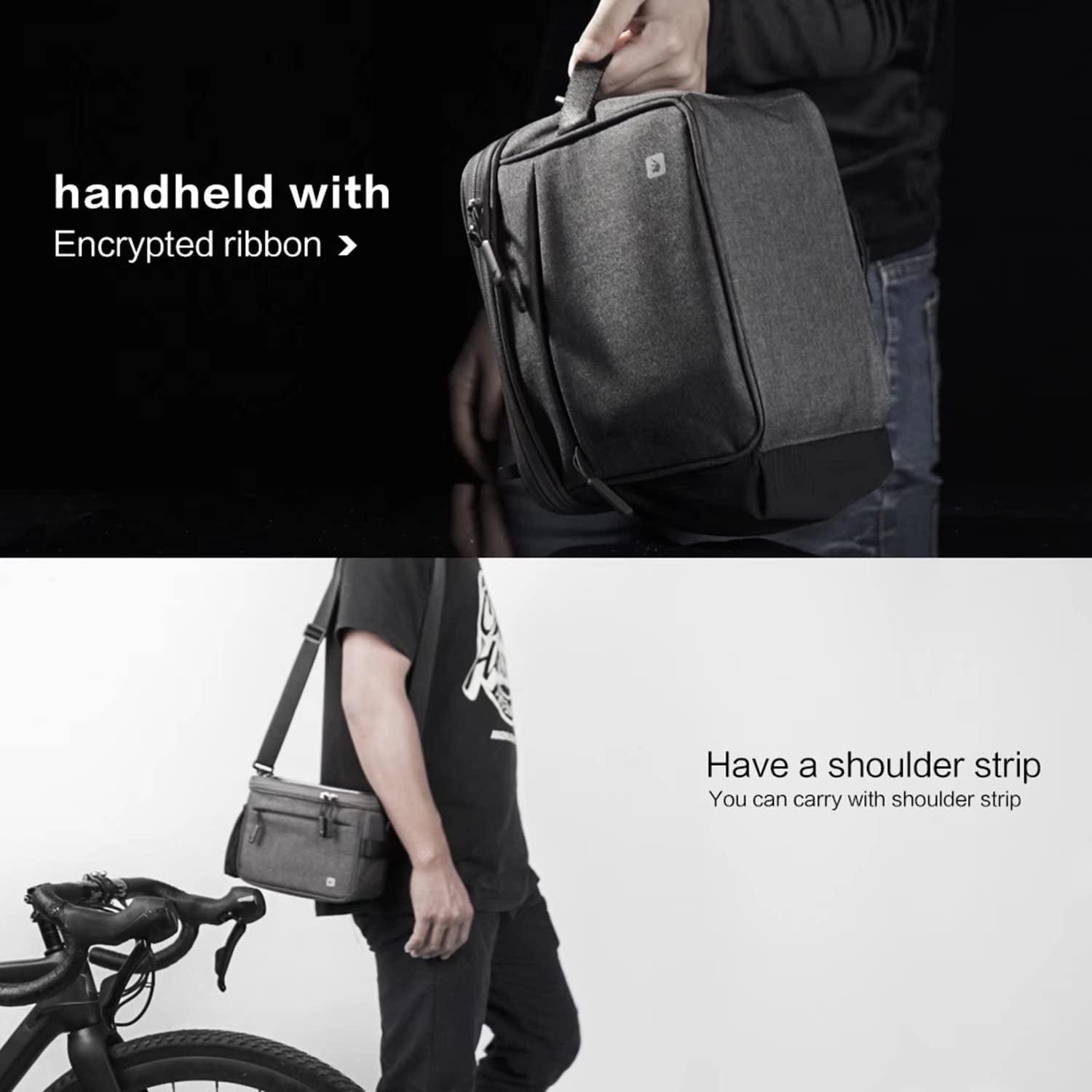 Rhinowalk Bike Handlebar Bag Waterproof Bicycle Front Bag Pack Camera Bag Handbag Phone Bag with Touch Screen Shoulder Strap, Grey