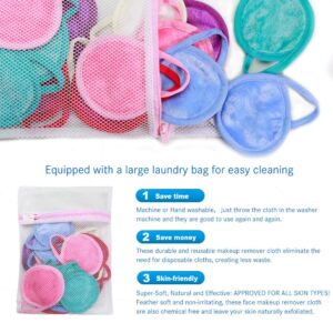 Nugilla Reusable Makeup Remover Pads, 18 Packs Microfiber Face Cloth with a Washable Laundry Bag, Reusable Rounds Towels for Face Cleaning, Soft Facial Rounds Wipes Eyes/Lips Clean for Women Gifts