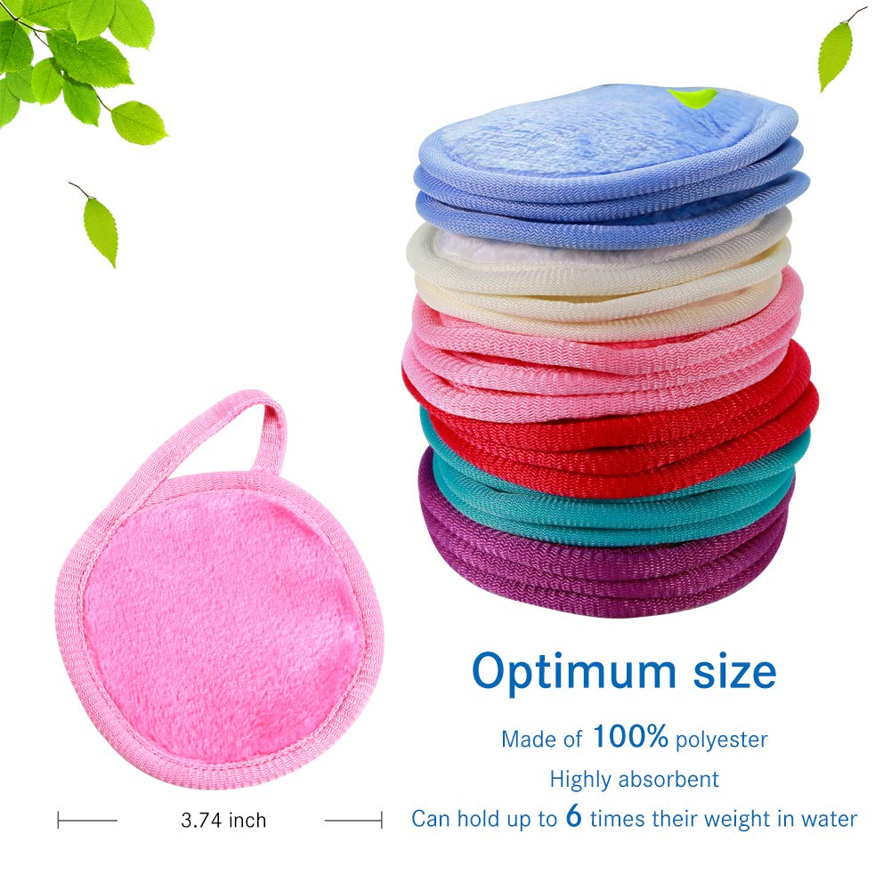 Nugilla Reusable Makeup Remover Pads, 18 Packs Microfiber Face Cloth with a Washable Laundry Bag, Reusable Rounds Towels for Face Cleaning, Soft Facial Rounds Wipes Eyes/Lips Clean for Women Gifts